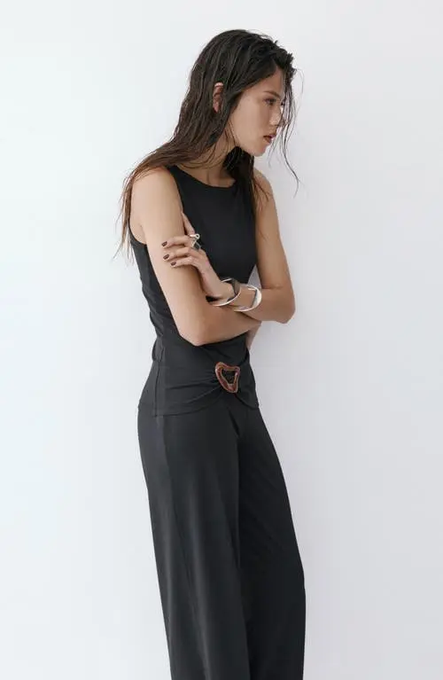 Mango Sleeveless Wide Leg Jumpsuit With Resin Detail