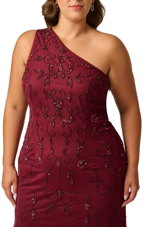 Adrianna Papell One Shoulder Beaded Gown