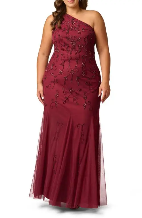 Adrianna Papell One Shoulder Gown - Mahogany