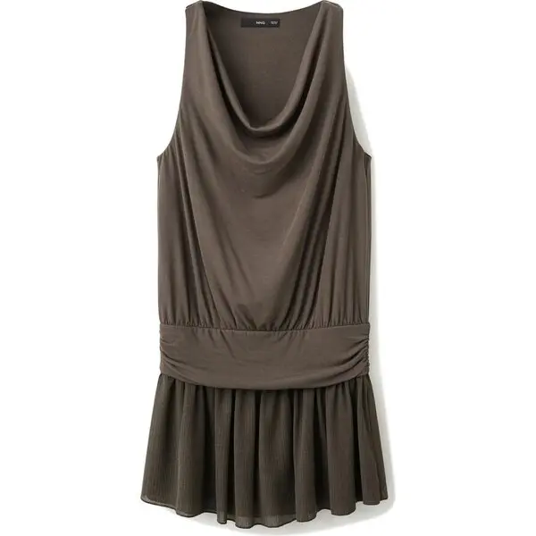 Mango Draped Ruffle Hem Dress - Brown