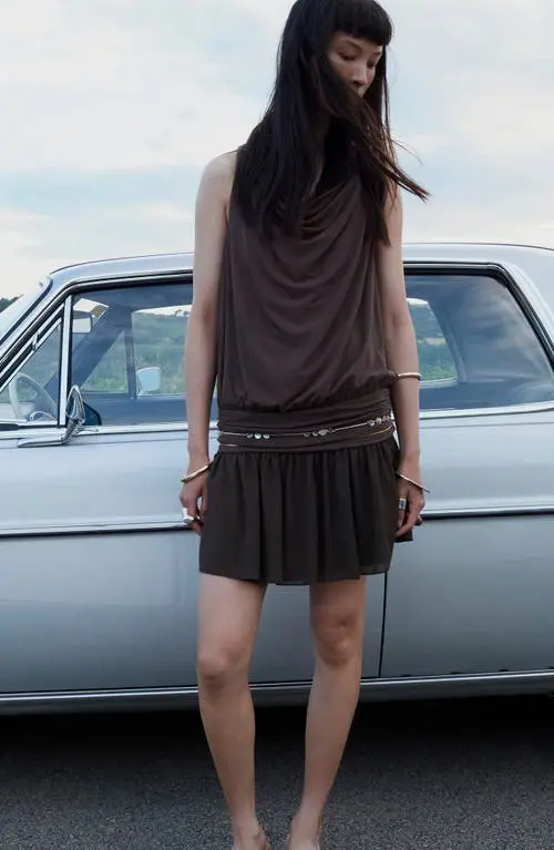 Mango Draped Ruffle Hem Dress