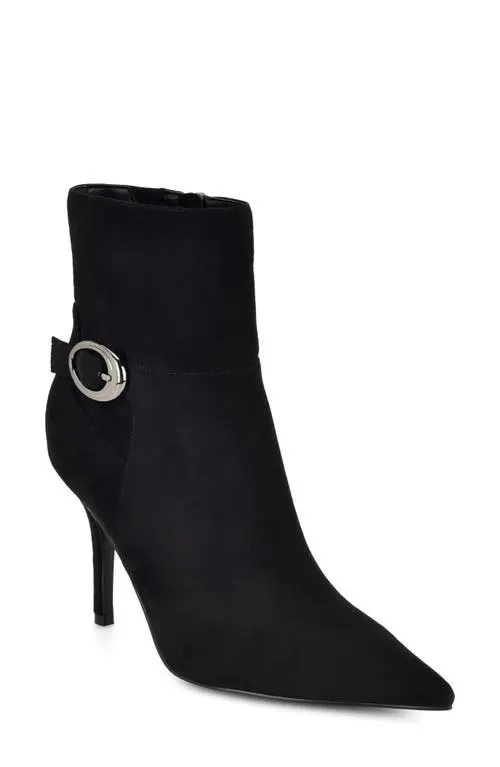 Nine West Buckle Embellished Pointed Toe Stiletto Bootie - Black Suede
