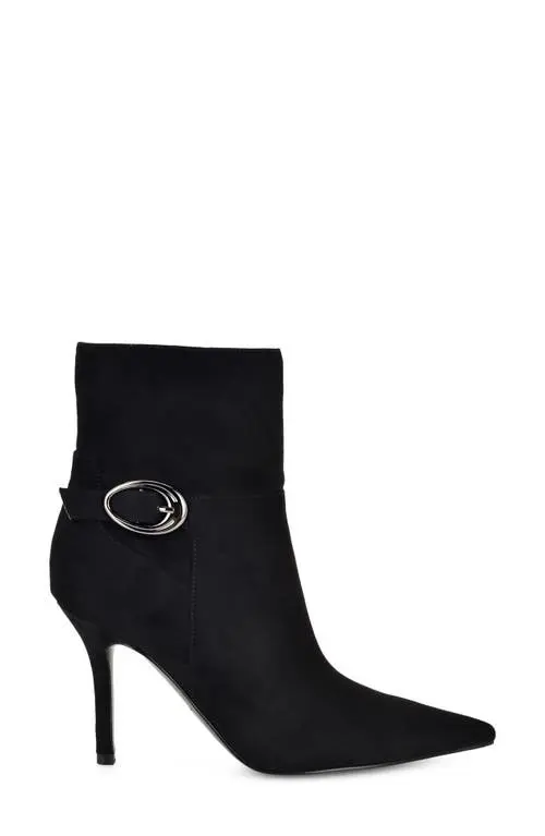 Nine West Buckle Embellished Pointed Toe Stiletto Bootie - Black Suede