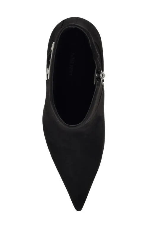 Nine West Buckle Embellished Pointed Toe Stiletto Bootie - Black Suede