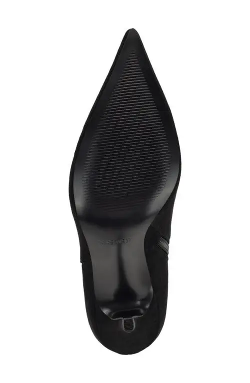 Nine West Buckle Embellished Pointed Toe Stiletto Bootie - Black Suede