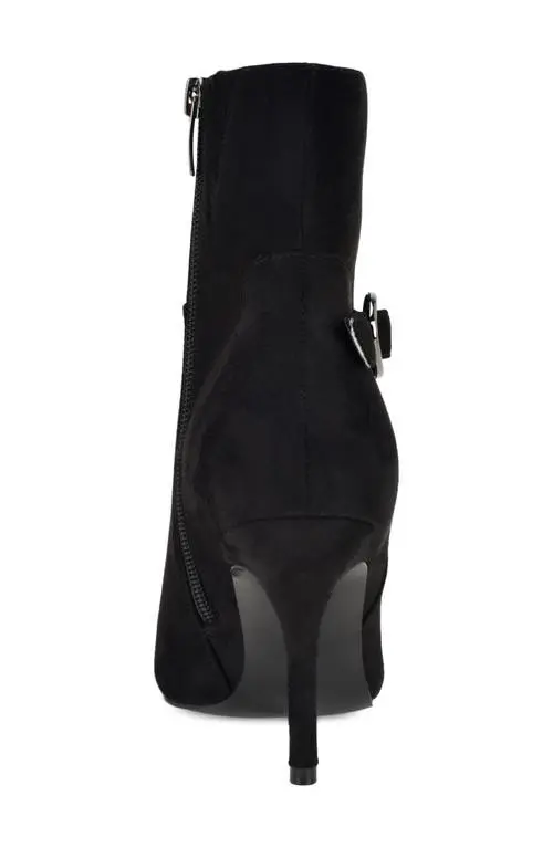Nine West Buckle Embellished Pointed Toe Stiletto Bootie - Black Suede