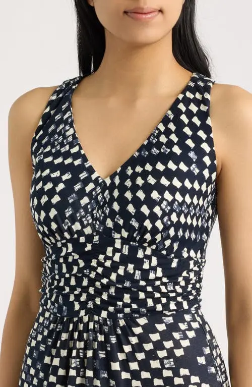 Loveappella Graphic Stripe V-neck Empire Waist Maxi Dress