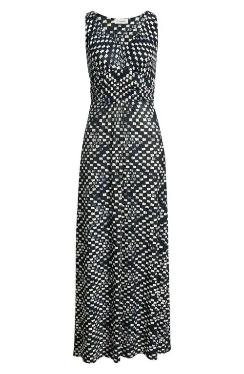 Loveappella Graphic Stripe V-neck Empire Waist Maxi Dress