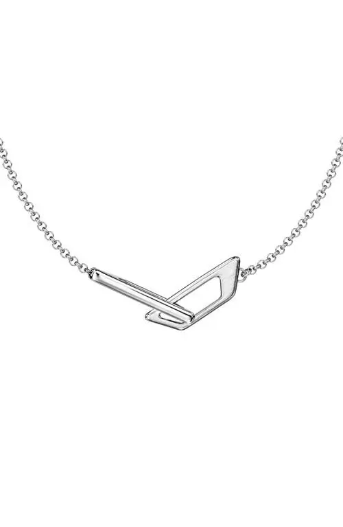 DIESEL® Stainless Steel Bar Pendant Necklace With Cubic Zirconia Accent - Silver
