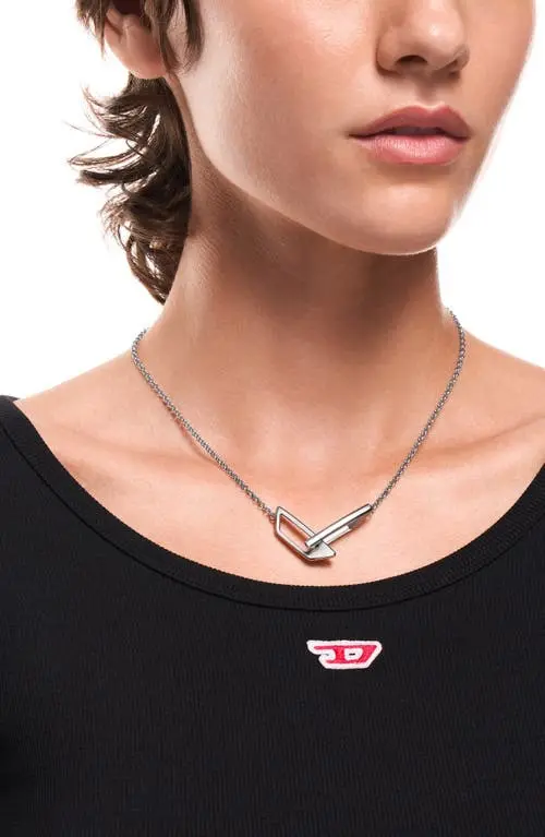 DIESEL® Stainless Steel Bar Pendant Necklace With Cubic Zirconia Accent