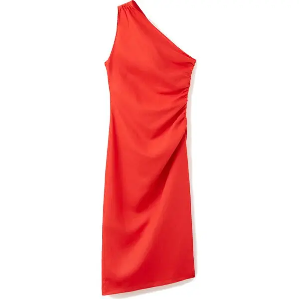 Mango Asymmetrical Pleated Midi Dress - Orange
