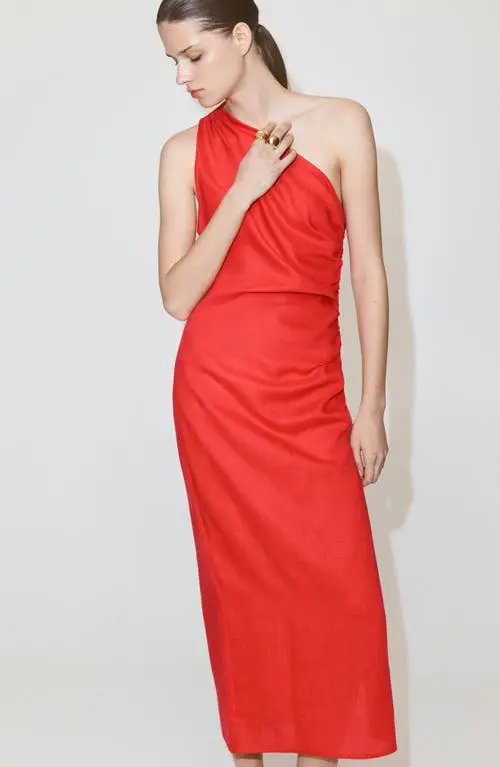 Mango Asymmetrical Pleated Midi Dress - Orange