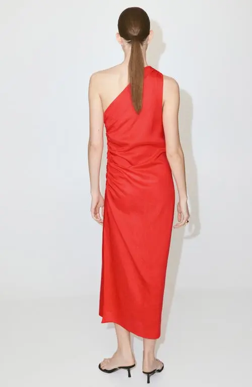 Mango Asymmetrical Pleated Midi Dress - Orange