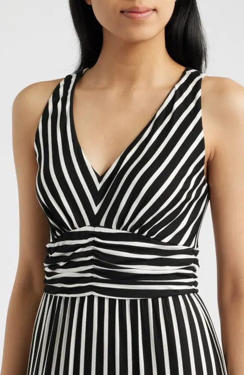 Loveappella Striped V-neck Empire Waist Maxi Dress