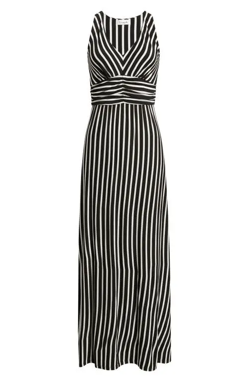 Loveappella Striped V-neck Empire Waist Maxi Dress