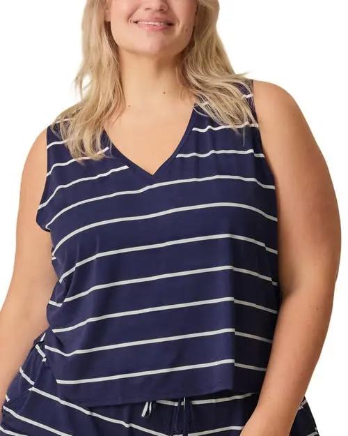 KINDRED BRAVELY Aria Cropped V-neck Tank - Navy White Stripe