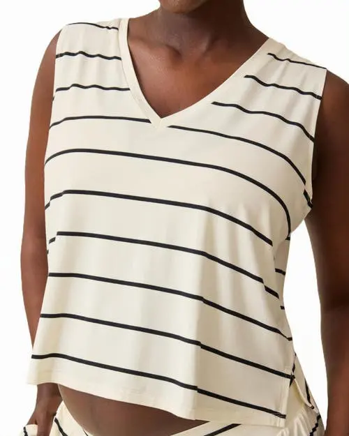 KINDRED BRAVELY Aria Cropped V-neck Tank - White Black Stripe