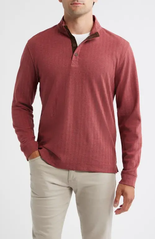 Johnnie-o Herringbone Long Sleeve Henley - Malibu Red
