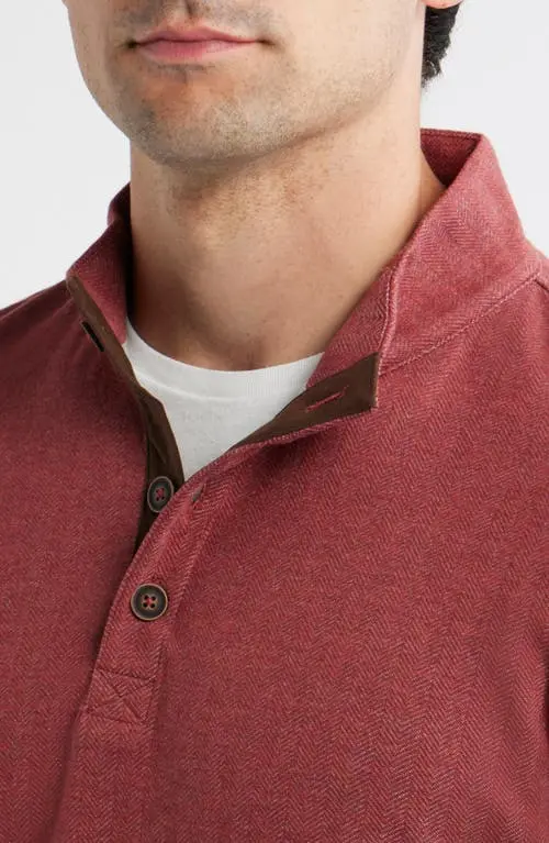Johnnie-o Herringbone Long Sleeve Henley - Malibu Red