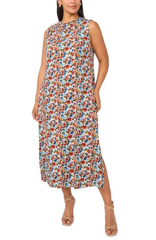 Vince Camuto Floral Print Sleeveless Midi Dress - Denim Navy