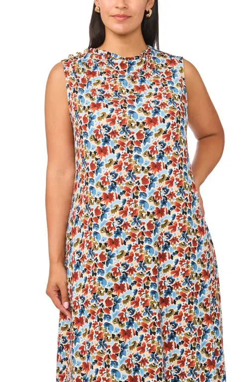 Vince Camuto Floral Print Sleeveless Midi Dress