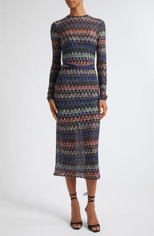 Missoni Long Sleeve Cutout Pointelle Midi Dress - Smspv
