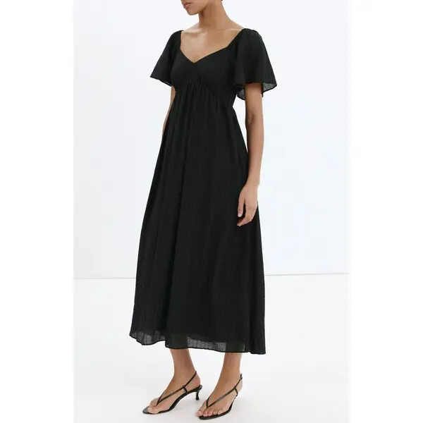 Mango Textured Gathered Empire Waist Maxi Dress - Black