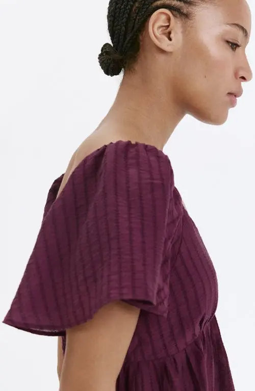 Mango Textured Gathered Empire Waist Dress - Maroon