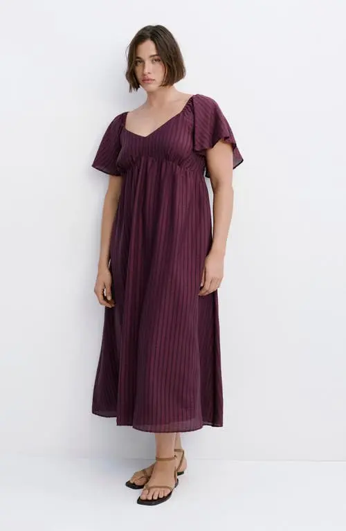 Mango Textured Gathered Empire Waist Dress - Maroon