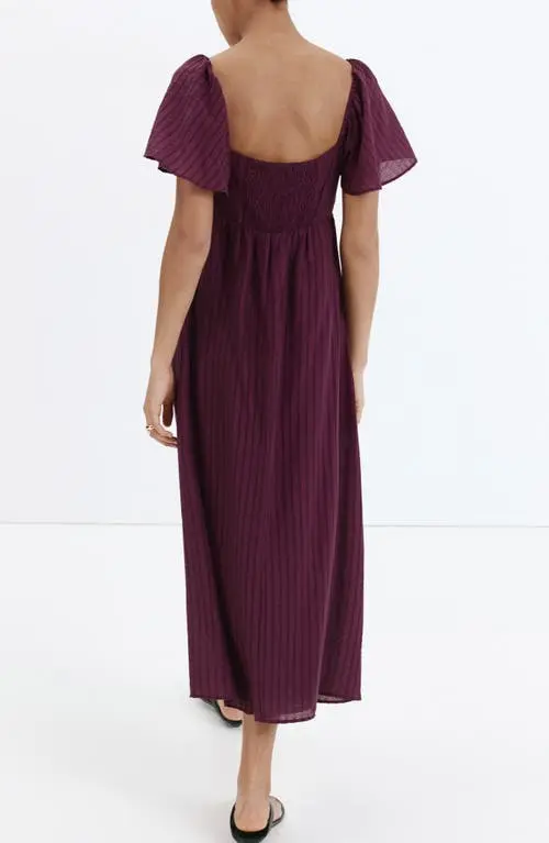 Mango Textured Gathered Empire Waist Maxi Dress - Maroon