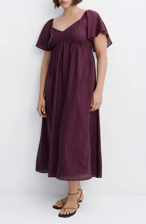 Mango Textured Gathered Empire Waist Maxi Dress - Maroon