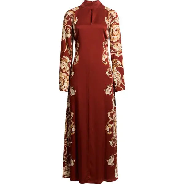 Elie Tahari The Analeia Paisley Detail Long Sleeve Silk Blend Midi Dress - Dream Map