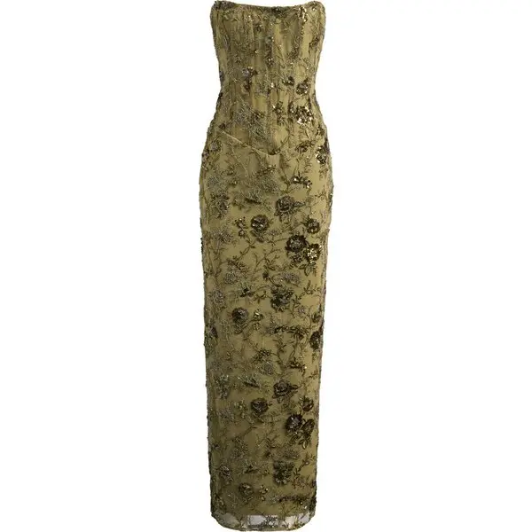 House Of Cb Anisa Hand Beaded Gown - Fir Green