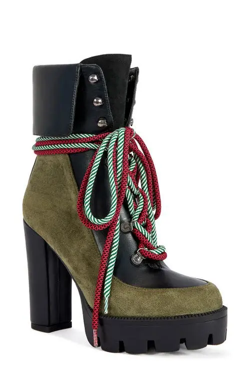 AZALEA WANG Lace-up Block Heel Bootie