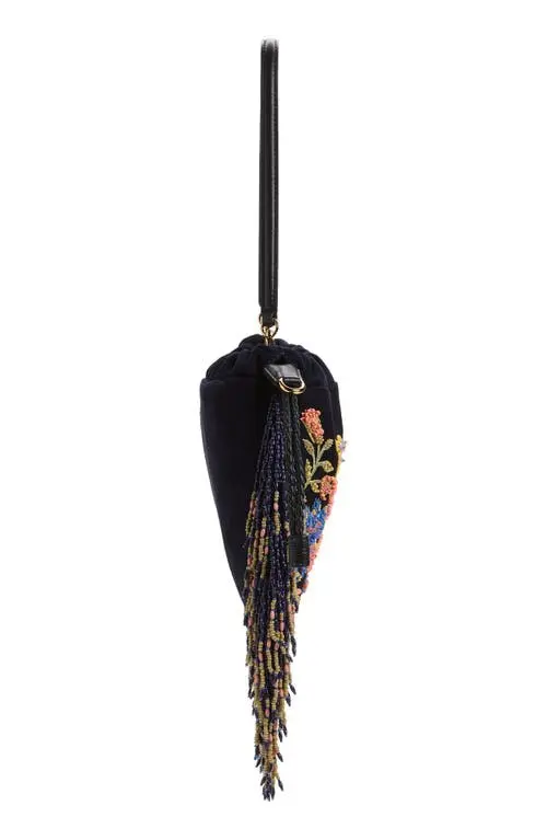 Etro Kalispera Beaded Fringe Suede Shoulder Bag