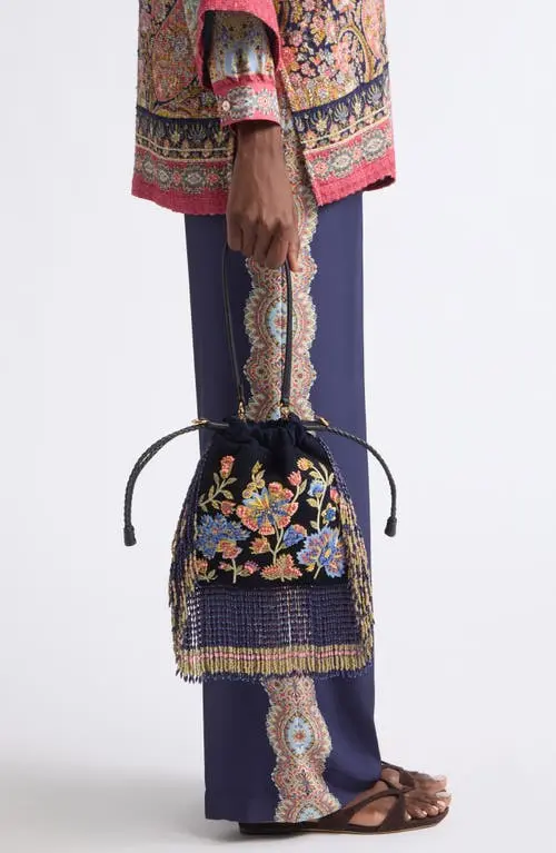 Etro Kalispera Beaded Fringe Suede Shoulder Bag