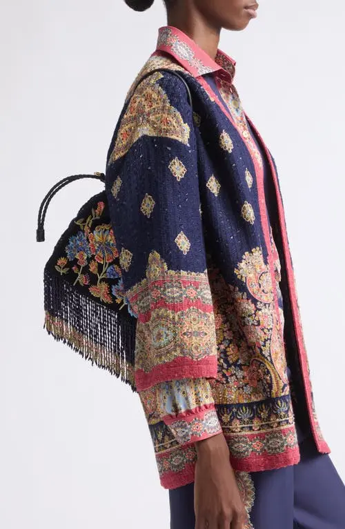 Etro Kalispera Beaded Fringe Suede Shoulder Bag