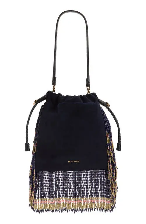Etro Kalispera Beaded Fringe Suede Shoulder Bag