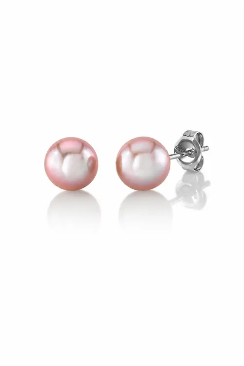 The Pearl Source 7mm Freshwater Pearl Stud Earrings - White Gold
