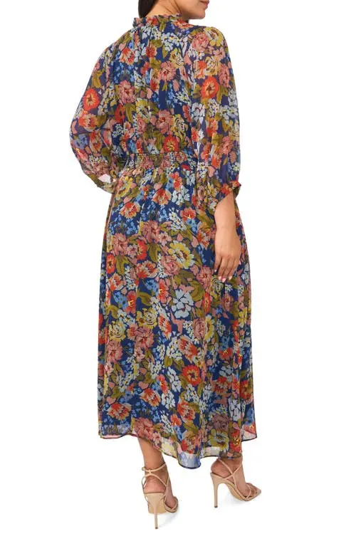 Vince Camuto Floral Tie Neck Maxi Dress