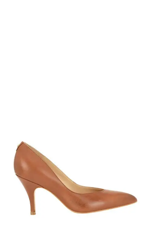 Guess Pointed Toe Pumps With Logo Hardware - Tan