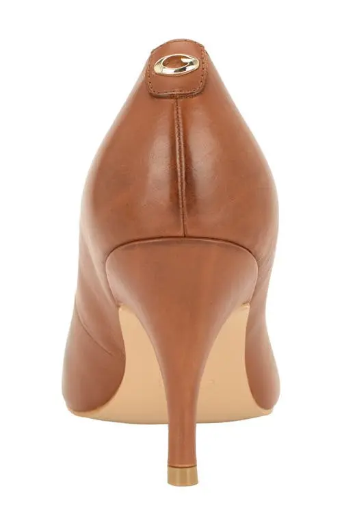 Guess Pointed Toe Pumps With Logo Hardware - Tan