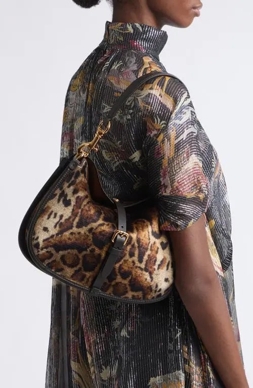 Etro Animal Print Velvet Shoulder Bag - Print On Beige Base