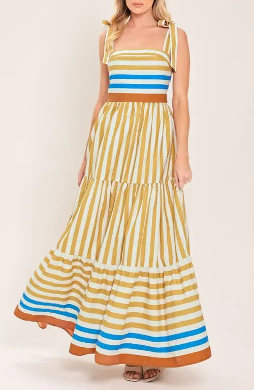 FLYING TOMATO Stripe Tiered Cotton Maxi Sundress