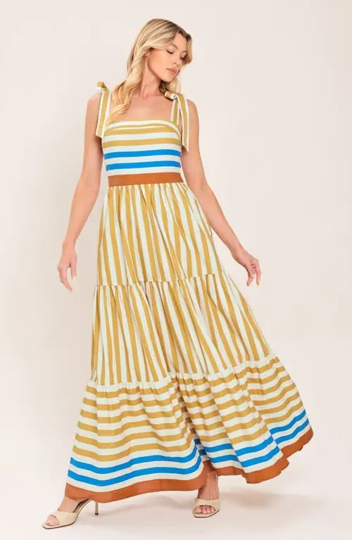 FLYING TOMATO Stripe Tiered Cotton Maxi Sundress