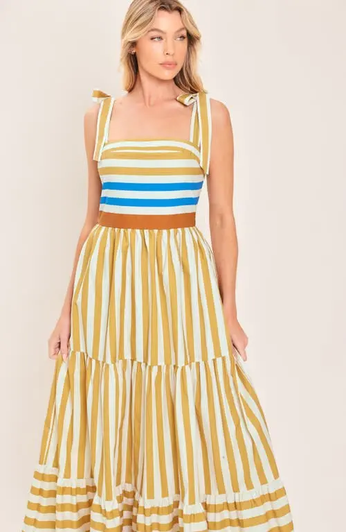 FLYING TOMATO Stripe Tiered Cotton Maxi Sundress