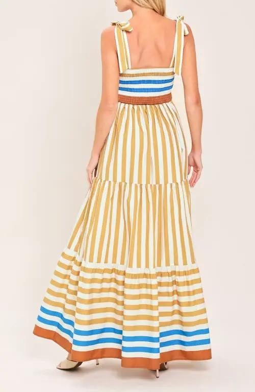 FLYING TOMATO Striped Tiered Cotton Maxi Sundress