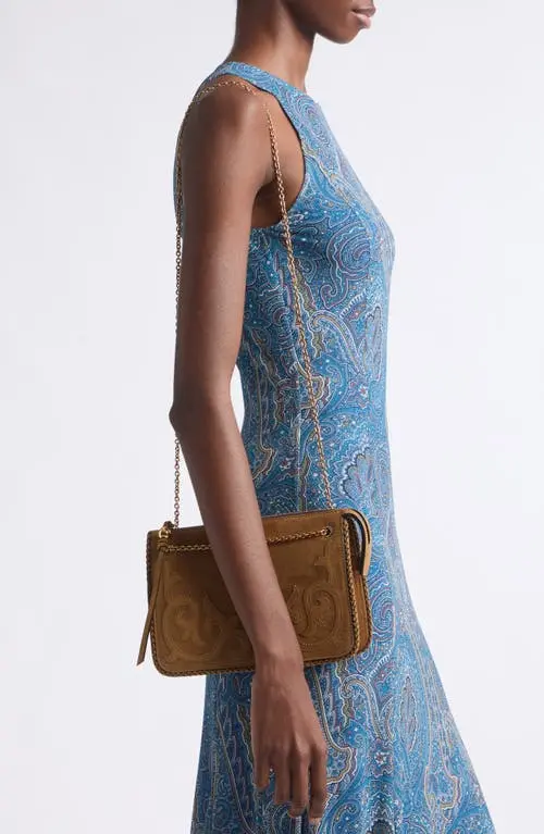 Etro Suede Crossbody Clutch With Paisley Appliqué And Braided Edges - Ochre