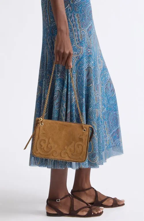 Etro Suede Crossbody Clutch With Paisley Appliqué And Braided Edges - Ochre