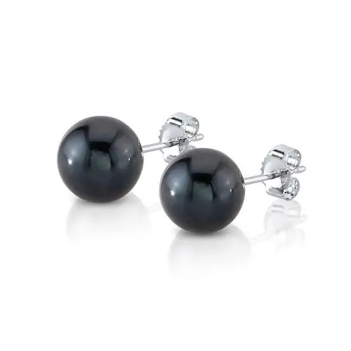 The Pearl Source Black Akoya Cultured Pearl Stud Earrings - White Gold